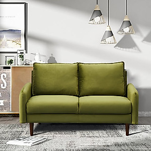 INSTORY Velvet Loveseat Mid-Century Modern Sofa Tufted Couch with Wooden Legs for Living Room - Army Green