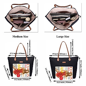 NNEE Water Resistant Light Weight Nylon Tote Bag Handbag - Large Size, Black