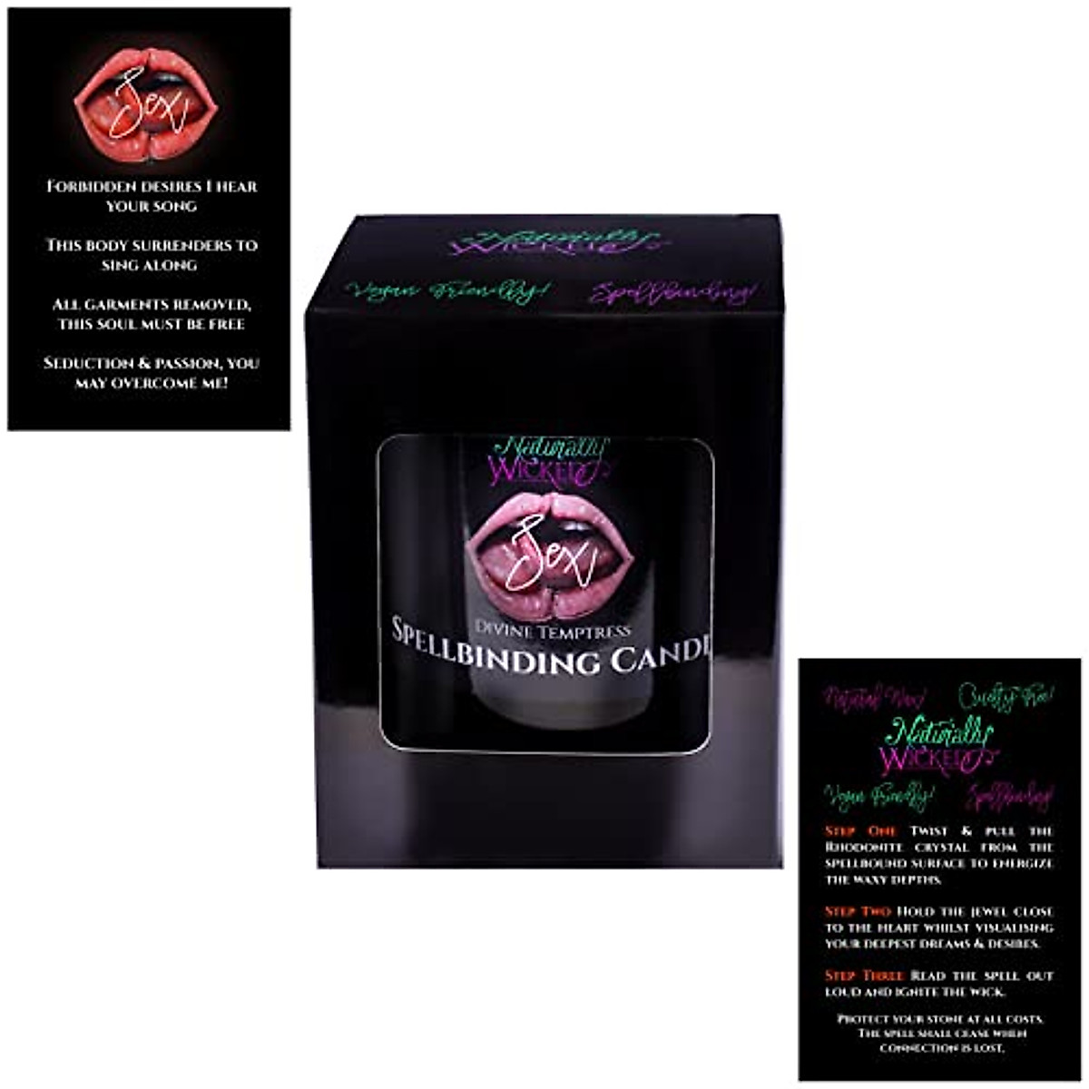 Naturally Wicked Spellbinding Candle | Scented Crystal Spell Candle | Inc Unique Candle Gift Box (Sex)