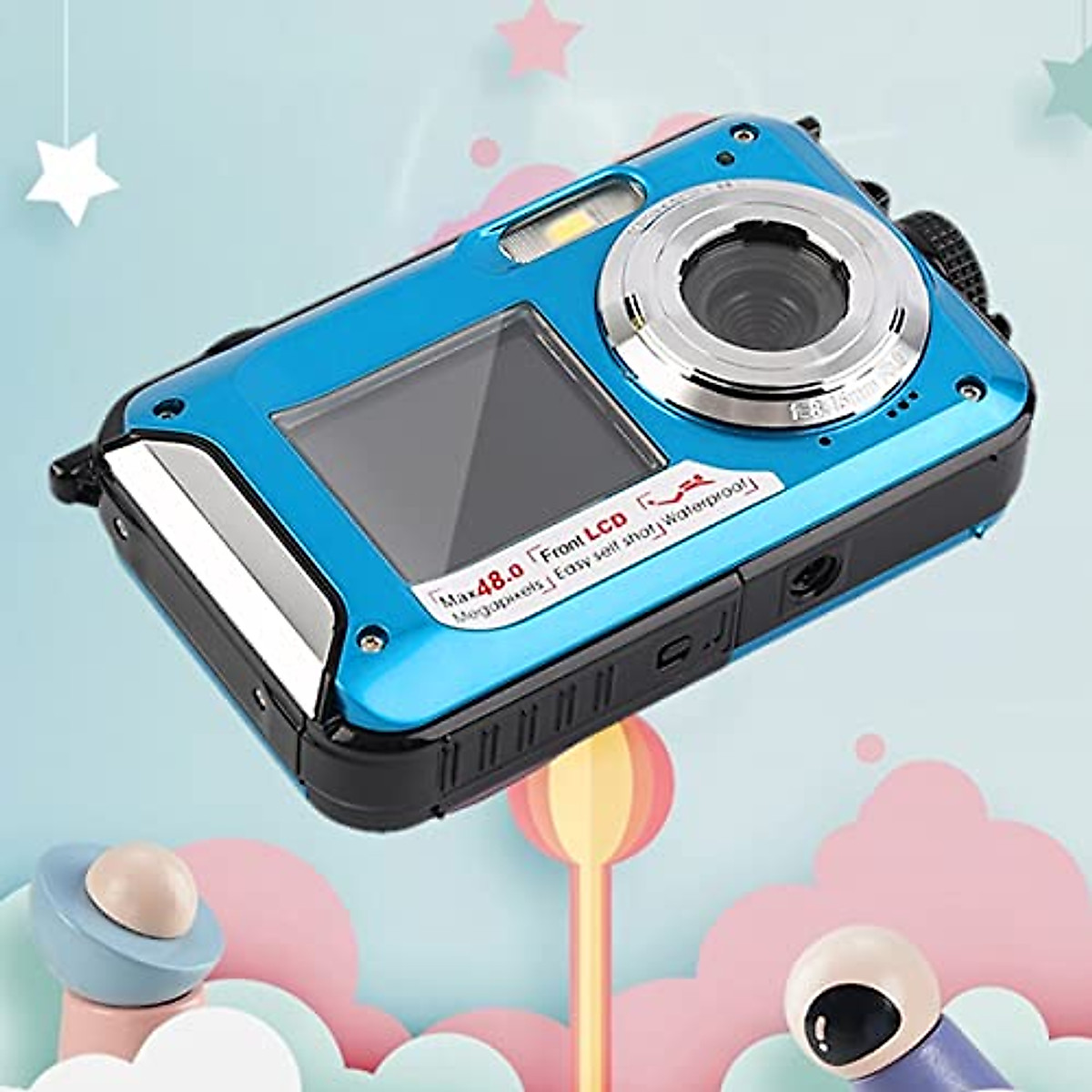 TOUMENY Waterproof Digital Camera, Full Hd 2.7K 48Mp16X Digital Zoom Video Recorder, Self-Timer Dual Screen