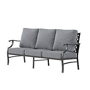 SUNSHINE VALLEY Metal Patio Furniture Sofa with 5.75" Extra Thick Waterproof Cushion, 3-Seater Deep Seating & High-Back Outdoor Couch All Weather Outdoor Seating for Backyard Deck Front Porch, Gray
