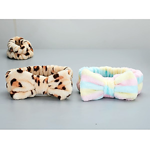 Doromy 6Pcs Headband Wrist Washband Scrunchies Cuffs Reusable Spa Headband Wrist Washband Face Wash Set Towel Facial Makeup Headband High Elastic Hair Band Wristband For Women Girls