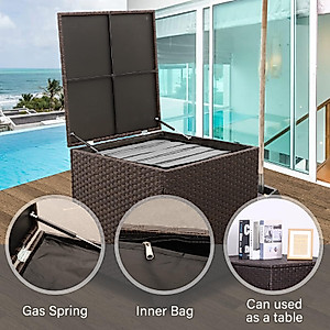 Valita Patio Furniture Set 4 Pieces Outdoor Brown Rattan Sectional Conversation Sofa Chair, Storage Box, Coffee Table,with No-Slip Cushions and Waterproof Covers, Grey