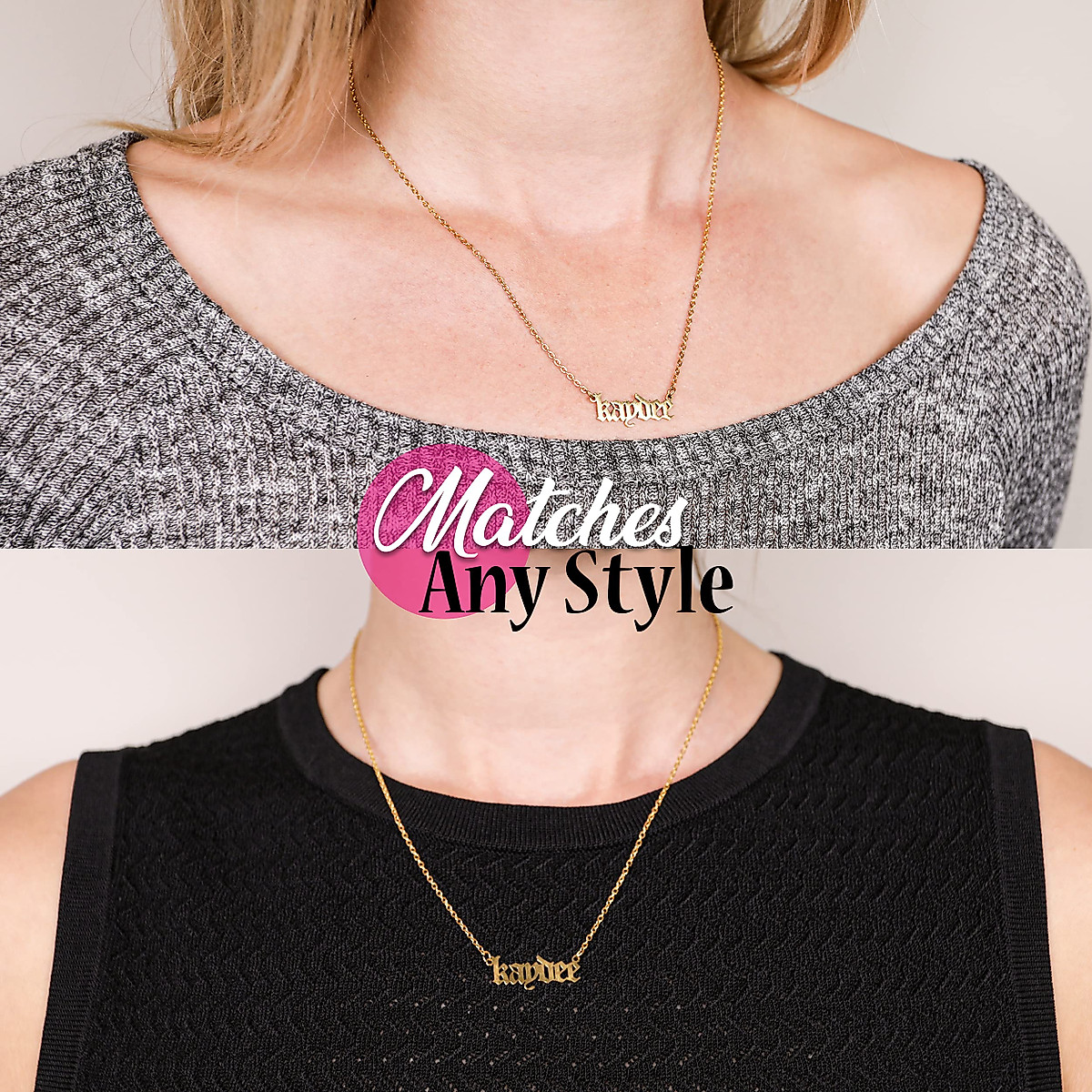 Sorority Shop Alpha Chi Omega Necklace — ACO Old English Font Design, 18K Gold Plated, Alpha Chi Omega Gifts for Women