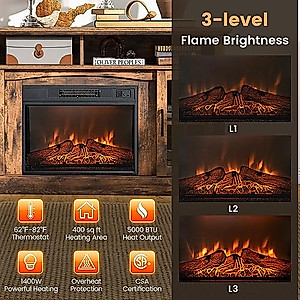 Tangkula Fireplace TV Stand for TVs Up to 65 Inch, Electric Fireplace TV Console w/Remote Control, Overheat Protection, 3-Level Adjustable Brightness, TV Entertainment Center w/23” Fireplace Insert