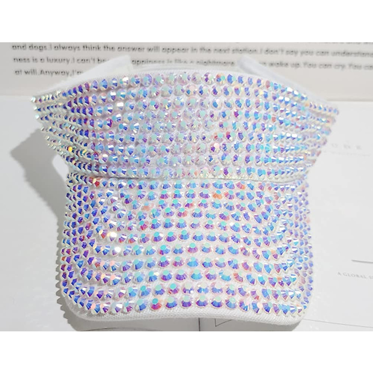 ASUITOFK Bling Rhinestone Sport Sun Visor Hats Adjustable Summer Cap Visor Caps for Men and Women Outdoor Hat White