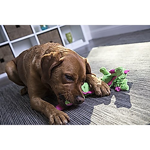 goDog Bubble Plush Skinny Dragons Squeaky Plush Dog Toy, Chew Guard Technology - Green, Large
