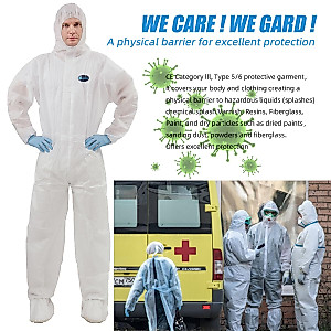 VVicogard Protective Overalls Disposable Coveralls, Front Zipper Elastic Waistband & Cuffs Ankles, SMS Isolation Coverall Suit with Hood for Hospitals, Laboratories, Medical