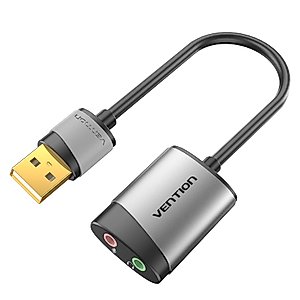 USB Audio Adapter - VENTION USB External Stereo Sound Card to 3.5mm Headphone and Microphone Jack Adapter for Windows MAC Linux PC Laptop Desktops PS5