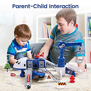 CUTE STONE Transport Cargo Airplane Toy with Music and Light, Toy Airplane Car Toy Play Set with Vehicle Car Toy, Contruction Toy Accessories, for 3+ Years Old Boys & Girls