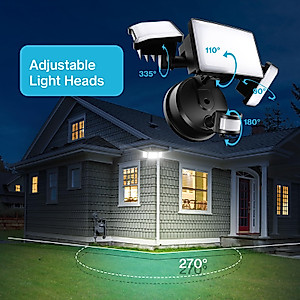 Olafus 65W Flood Light Outdoor Motion Sensor Light, LED Security Light IP65 Waterproof, 6000LM Motion Activated Light 3 Head Floodlight, 6500K Exterior Sensor Light for Garage Yard Porch Patio, Black