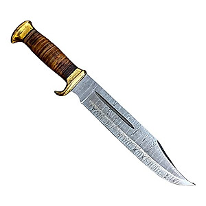 Hadi Enterprises-15" Handmade Damascus Hunting Knife with Leather Sheath - Ideal for Skinning, Camping, Outdoor -Fixed Blade Bushcraft Knife with Leather Handle-(LK-001)
