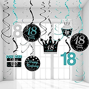 18th Birthday Decorations for Girls Teal Silver Black 18th Birthday Hanging Swirls 18th Birthday Decorations for Teal Silver 18 Years Old Party Supplies for Her