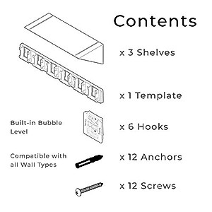 Fytz Design 3-Piece Set of Modern White Floating Shelves - Perfect for Living Room, Bedroom, Bathroom, Kitchen, and Office - M