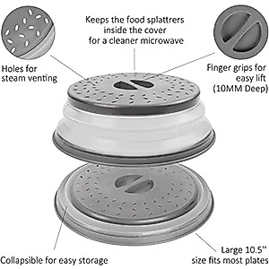 2 in 1 Microwave food Cover & Mat,Vented Collapsible Microwave Splatter Cover & 12" Silicone Round Kitchen mat, Multi-use Silicone Non-Slip Trivet Drying Mat, Home Apartment Essential, Grey