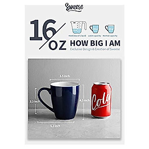 Sweese 601.403 Porcelain Mugs - 16 Ounce (Top to the Rim) for Coffee, Tea, Cocoa, Set of 4, Navy