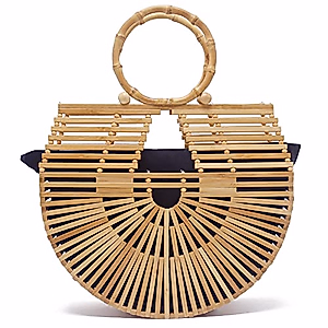 TOPSMU Bamboo Designer Purses Handbags Tote Bag For Women Straw Beach Bags Mini Small
