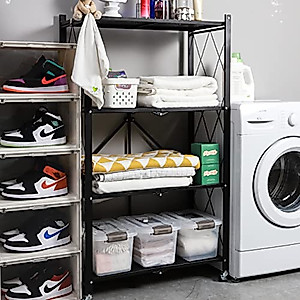 Citylife 4-Tier Storage Shelves with Wheels Foldable Shelving Unit Heavy Duty Garage Metal Storage Rack Kitchen Shelf for Storage