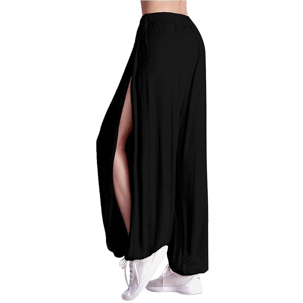 ARJOSA Women's Side Slit Harem Yoga Pants Split Wide Leg Lounge Beach Pants Pajama Bottoms (Medium, Black)