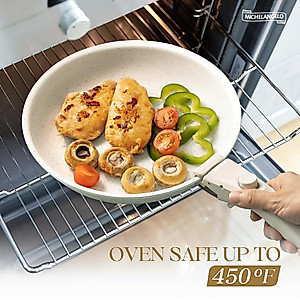 MICHELANGELO Nonstick Frying Pan Set Removable Handle, 8" 9.5" and 11" Frying Pans, Skillets with Detachable Handle, Granite Coating Egg Pan, Non Toxic Pans for Cooking, PFOA Free, Oven Safe, White