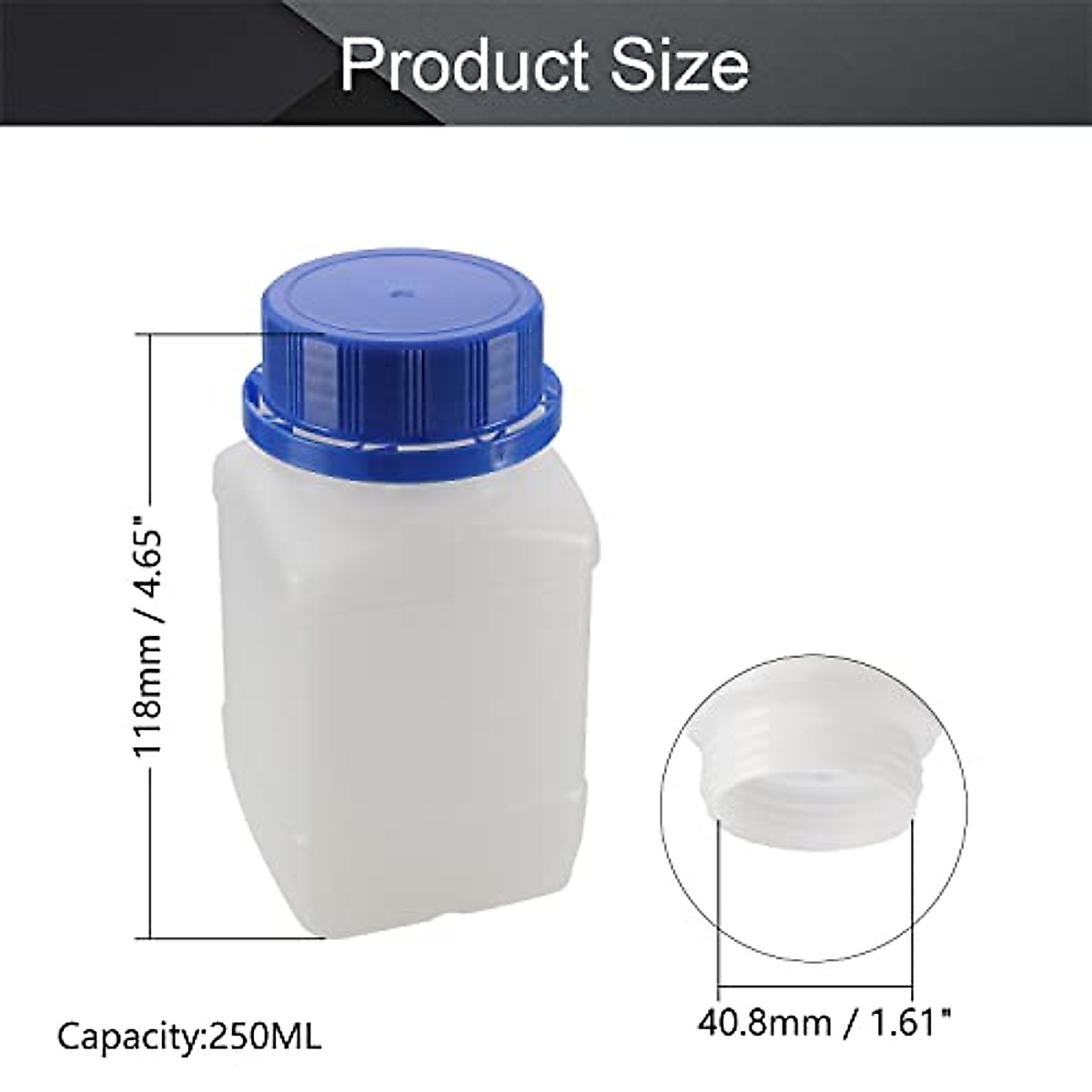 Othmro 5pcs Plastic Lab Chemical Reagent Bottles, 250ml/8.5oz Wide Mouth Liquid/Solid Square Sample Storage Container Sealing Bottles with Anti-theft Cap Blue