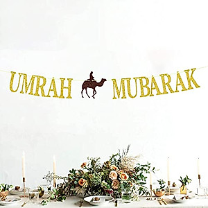 Umrah Mubarak Banner, Happy Eid Decorations Banner, Eid Festival Muslim Islam Party Decoration Supplies, 2023 Hajj Mubarak Umrah Mubarak Islamic Party Decoration Supplies