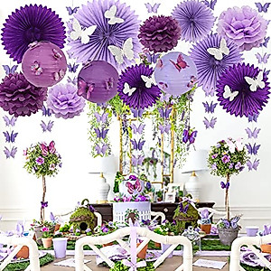Butterfly Lavender Party Decorations Purple for Girl Women with Purple Butterfly Paper Garland Hanging Paper Fans Purple Lanterns and Honeycomb Balls for Birthday Party Bridal Showers and Wedding
