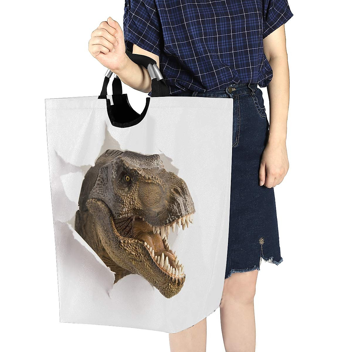 SUABO Laundry Hamper Round Storage Dinosaur T-Rex Through The Paper Wall Large Storage Basket Clothes Laundry Hamper Toy Books Holder Collapsible Basket