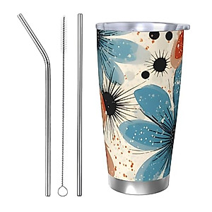 AYCZN Blue Flower 20 OZ Tumbler Stainless Steel Travel Coffee Mug, Red Floral Insulated Water Bottle with Lid and Straws Leakproof Thermal Cup