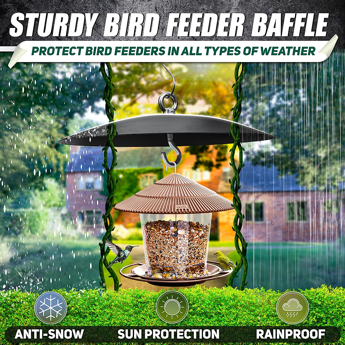 [Solid Steel]16-Inch Hanging Bird Feeder Baffle, Metal Squirrel Baffle for Bird Feeder Pole, Squirrel Proof Baffle Dome Baffle Weather Guard, Bird House Guard for Outdoor Shepherd's Hook, Hummingbird