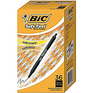 BIC Scsm361bk Soft Feel Retractable Ballpoint Pen Black 1Mm Medium 36/Pack