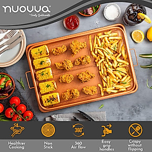 Copper Crisper Tray Non-Stick Oven Baking Tray with Elevated Mesh Crisping Grill Basket 2 Piece Set Extra Large 13"X19" – by Nuovva