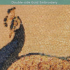 MAXZOOM Canvas Tote Bags Casual Shoulder Bag Handbag Purse Large Grocery Shopping Bag with Gold Embroidery Animal Design for Women, D1-peacock, 18 inches