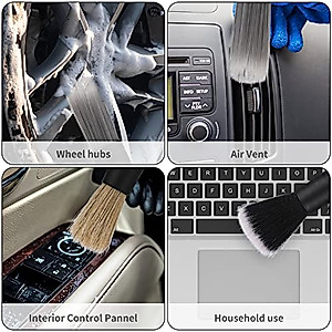 Cobee Car Detailing Brush Set, 3 Pcs Car Interior Detailing Brushes Natural Boars Hair Detail Brush Auto Ultra-Soft Detail Cleaning Brush Tool for Interior/Exterior Automotive Trim Wheel Rim Engine