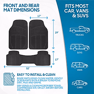 BDK ProLiner Floor Mats for Cars Trucks SUV, 3-Piece All-Weather Car Mats with Universal Fit Design, Durable Car Floor Mats with Capture Ridges, Waterproof Rubber Floor Mats for Cars (Black)