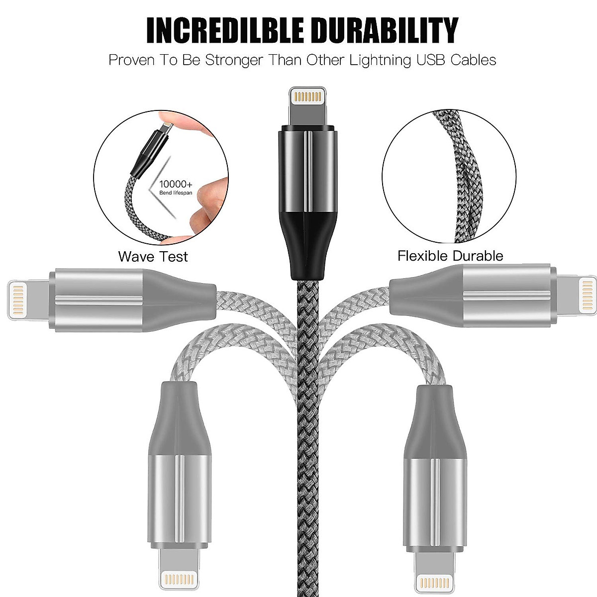 FEEL2NICE iPhone Charger Cable (3 Pack 10 Foot), [MFi Certified] 10 Feet Nylon Braided Lightning Cable, iPhone Charging Cord USB Cable Compatible with iPhone 11/Pro/X/Xs Max/XR/8 Plus /7 Plus/6/ iPad