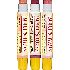 Burt's Bees Kissable Color Holiday Gift Set, 3 Lip Shimmers in Gift Box - Cool Collection in Watermelon, Apricot and Grapefruit