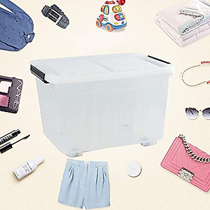 Dehouse 30 L Clear Large Storage Box, 4-Pack Plastic Storage Bins with Lids and Wheels