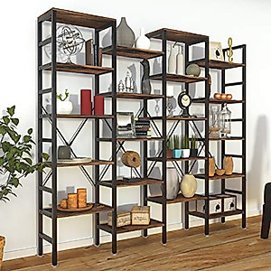 LAVIEVERT Quadruple Wide 5-Tier Bookcase Etagere Large Open Bookshelf Rustic Industrial Style Shelves with Metal Frame & Vintage Wood for Home & Office - Rustic Brown