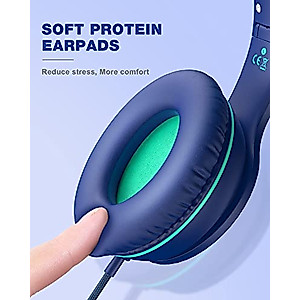 ELECDER i45 On-Ear Headphones with Microphone - Foldable Stereo Bass Headphones with No-Tangle 1.5M Cord, 3.5MM Jack, Portable Wired Headphones for School/Kids/Teens/Smartphones/Travel/Tablet - Blue