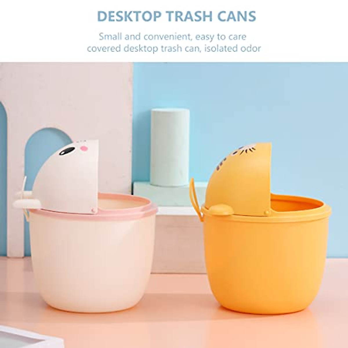 Housoutil Car Trash Bin Mini Trash Can with Lid Rabbit Shaped Desk Mini Garbage Container Cute Desktop Basket Can Closable Trash Bin for Office Bedroom Plastic Containers