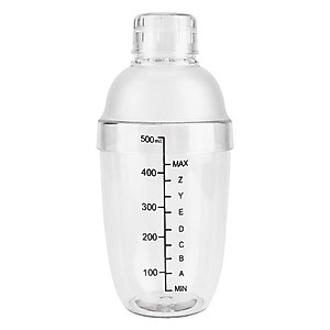 Plastic Cocktail Shaker, Drink Mixer Hand Shaker Cup with Scales, Anti-leaka Transparent PC Milk Tea Cocktail Drink Shaker Bar Tool (500ML)