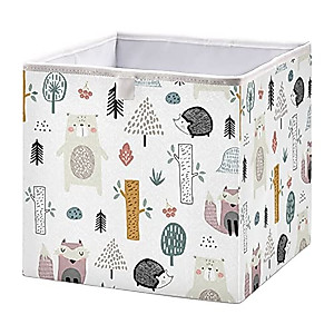 Kigai Cute Bear Fox Hedgehog Cube Storage Bins - 11x11x11 In Large Foldable Storage Basket Fabric Storage Baskes Organizer for Toys, Books, Shelves, Closet, Home Decor