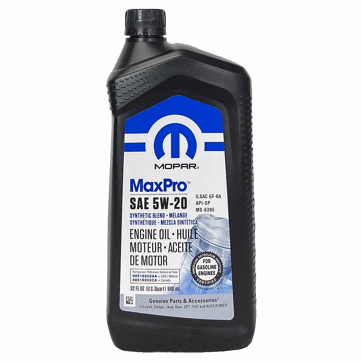 Mopar MaxPro 5W20 SAE Motor Oil for Jeep Dodge Chrysler Ram Case of 6 Quarts