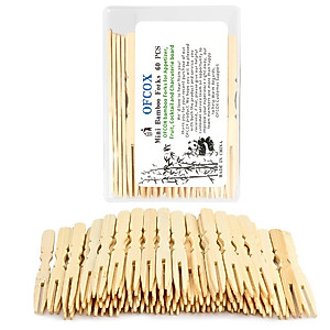 OFCOX Mini Bamboo Forks 4 inch, Cocktail Forks Appetizer Forks, Toothpicks for Appetizer, Disposable Wooden Wood Tiny Small Food Picks for Party Fruit Charcuterie Accessories. 60 PCS