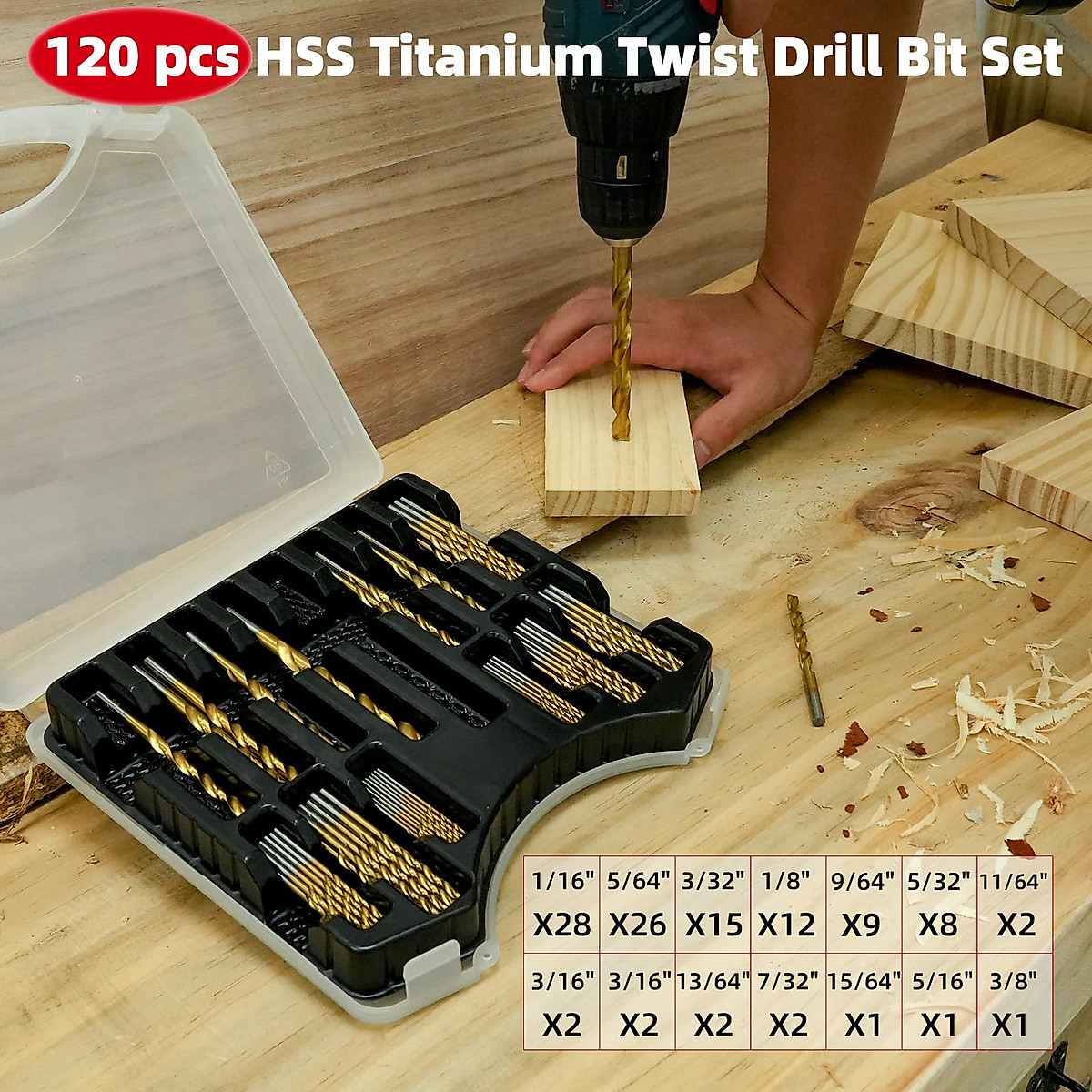 ZKH 120-Piece HSS Titanium Twist Drill Bit Set for Metal & Wood - High-Speed Steel Bits for Steel, Aluminum, Copper, Brass, Bronze - Round Shank Drill Bits for Precision Drilling