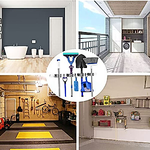 Bosszi Mop and Broom Holder, 3 Positions 4 Hooks Heavy Duty Hanger Wall Mounted Stainless Steel Organizer for Holders, Home Laundry Bathroom, Garage Storage System Utility Tools Rack Storage, Grey