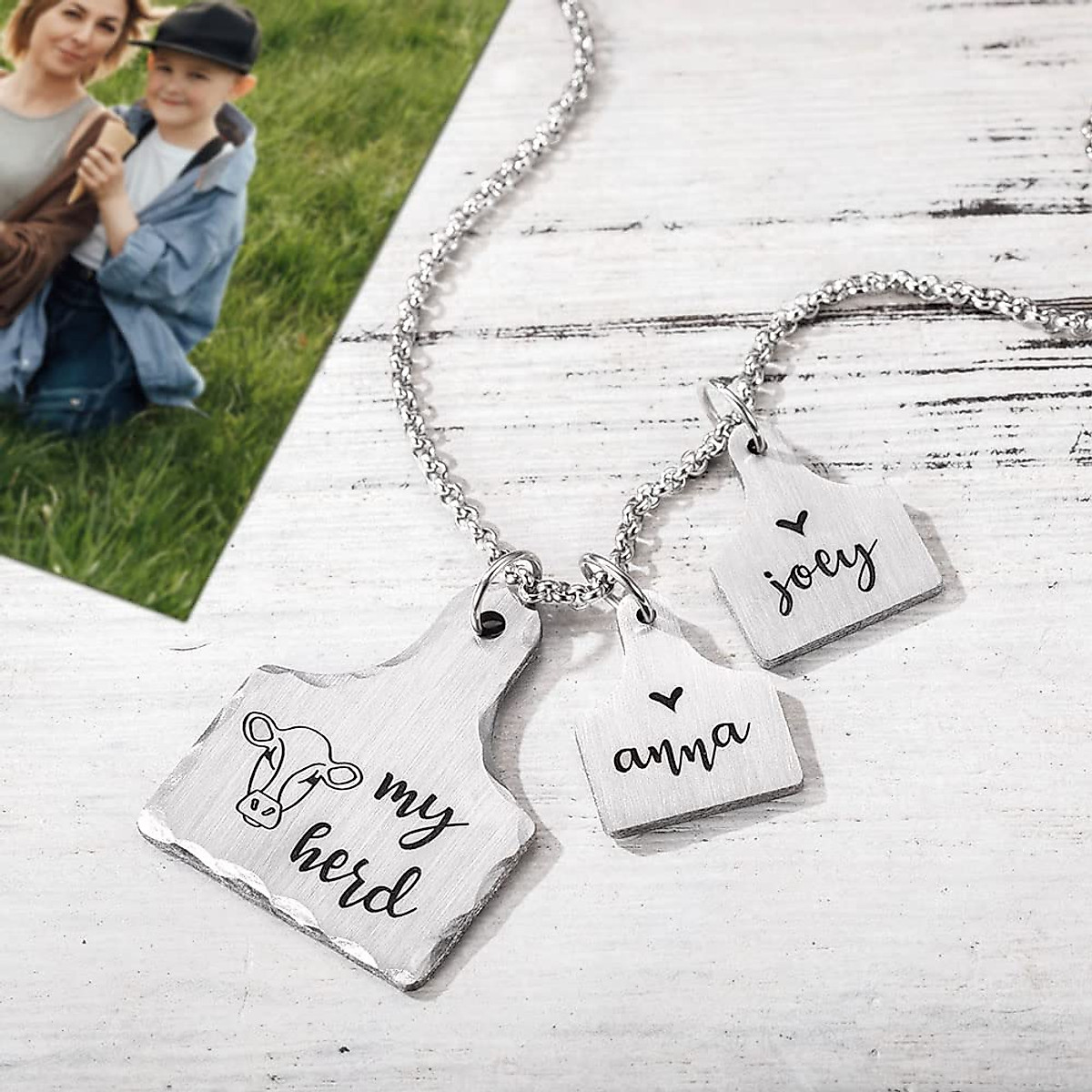 callie Personalized Cow Ear Tag Necklace for Mom, Custom Cattle Jewelry for Women, Mother's Day Birthday Gift
