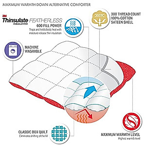 Sleep Philosophy Thinsulate Fibers 3M Scotchgard Moisture Wicking Down Alternative Comforter with 300TC Cotton Sateen Cover, Full/Queen, White