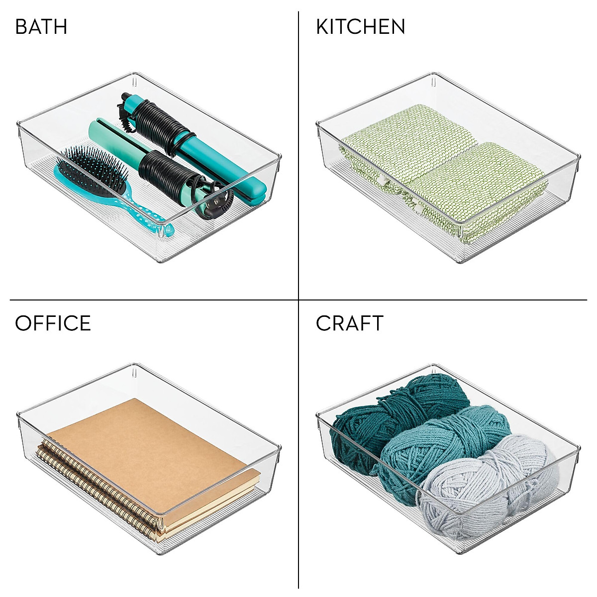 iDesign Linus Plastic Dresser and Vanity Organizer, Storage Bin for Bathroom, Bedroom, Office, Craft Room, Fridge, Freezer, Pantry, 12" x 9" x 3" , Clear